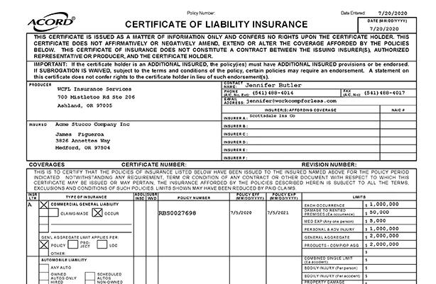 acord 28 form sample